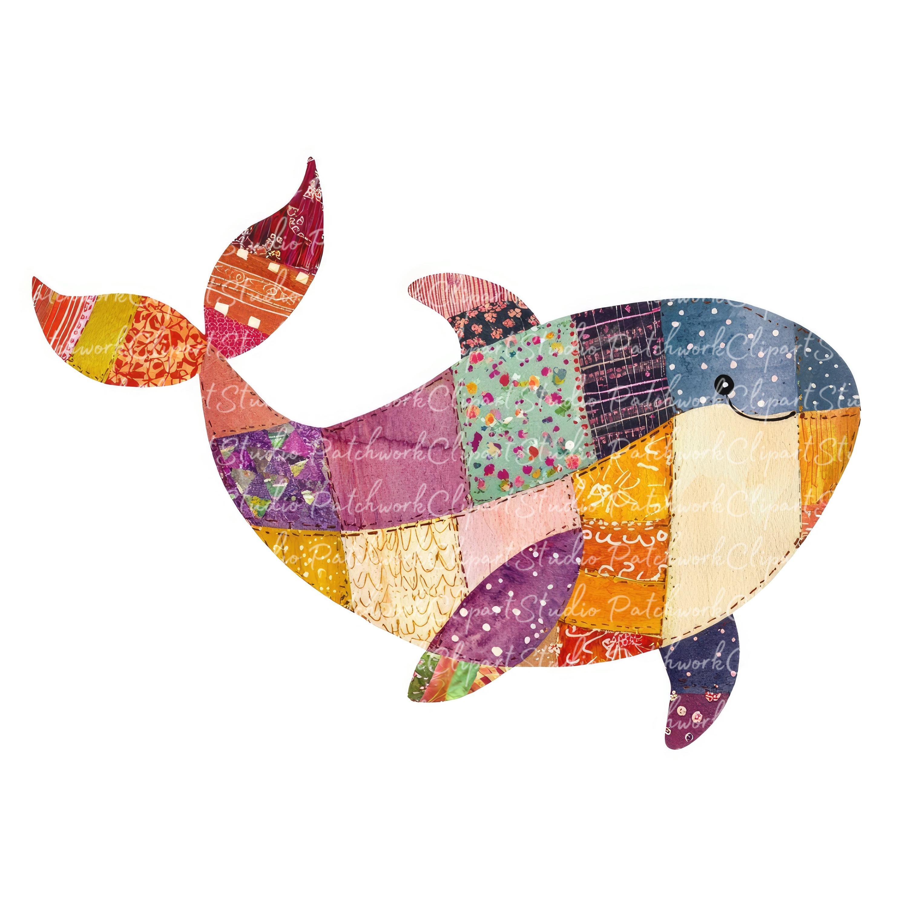 10 Whale Clipart Bundle, PNG & JPG, Printable Patchwork Whale ...