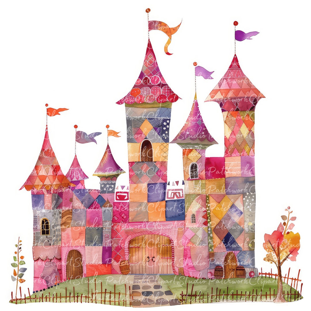 10 Castles Clipart Bundle, PNG & JPG, Printable Patchwork Castle, Illustrations, Digital ...