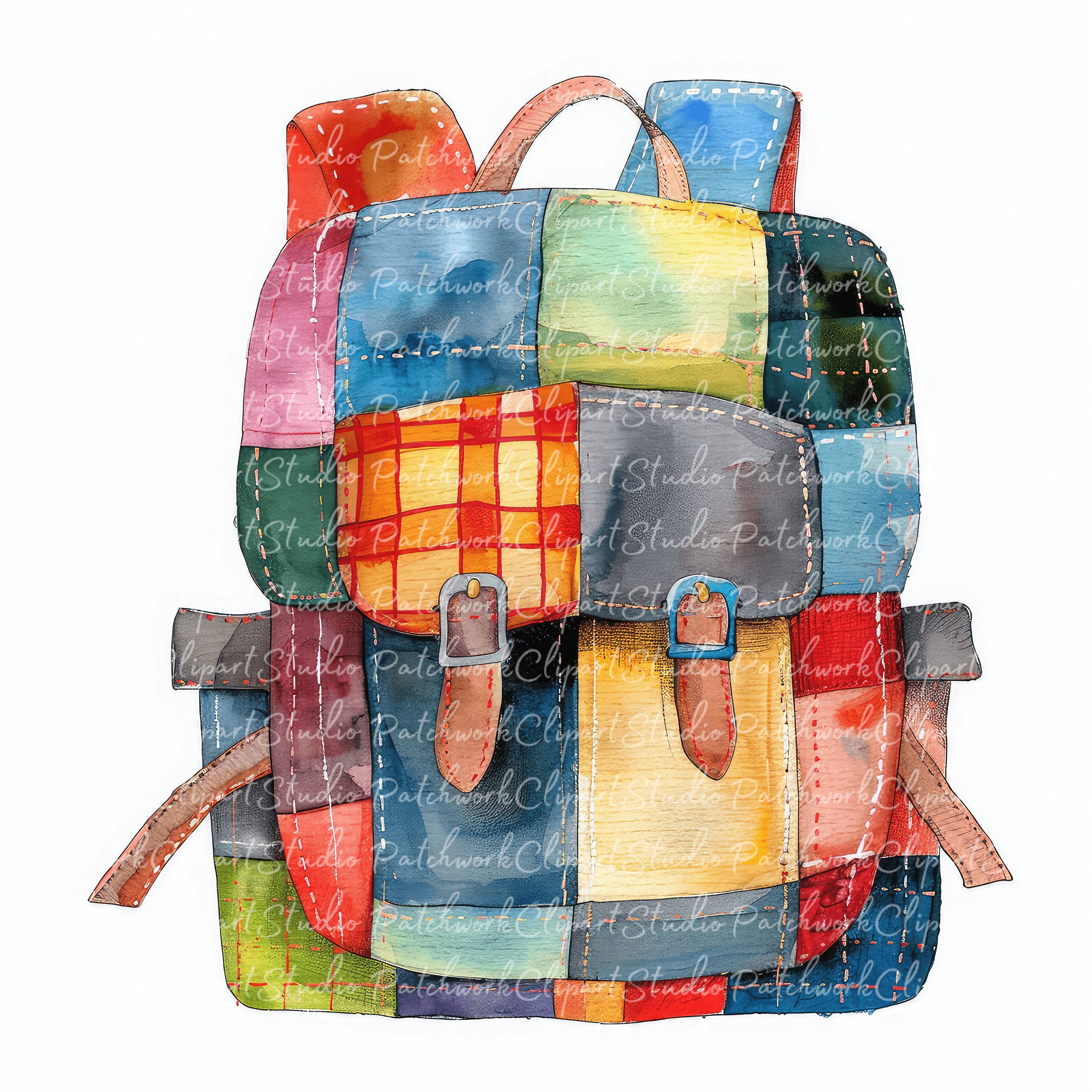 10 Backpacks Clipart Bundle, PNG & JPG, Printable Patchwork Backpack ...