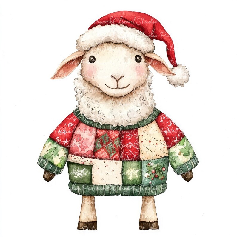 10 Christmas Sheep Clipart Bundle, PNG & JPG, Printable Patchwork, XMAS ...