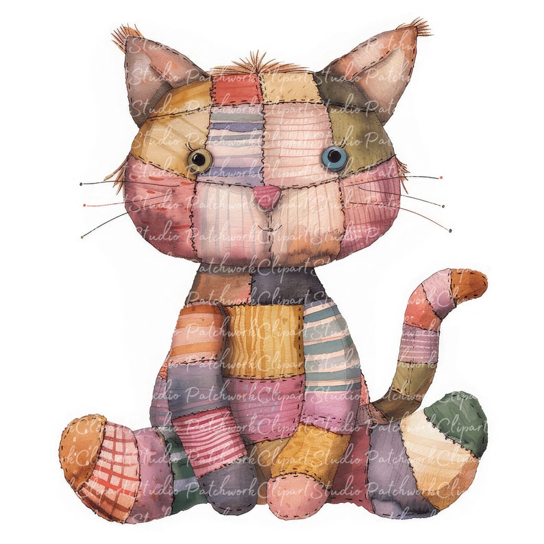 10 Cats Clipart Bundle, PNG & JPG, Printable Patchwork Cat ...