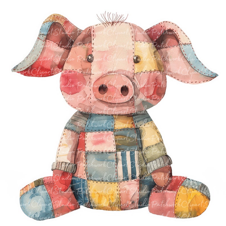 10 Pigs Clipart Bundle, PNG & JPG, Printable Patchwork Pig ...