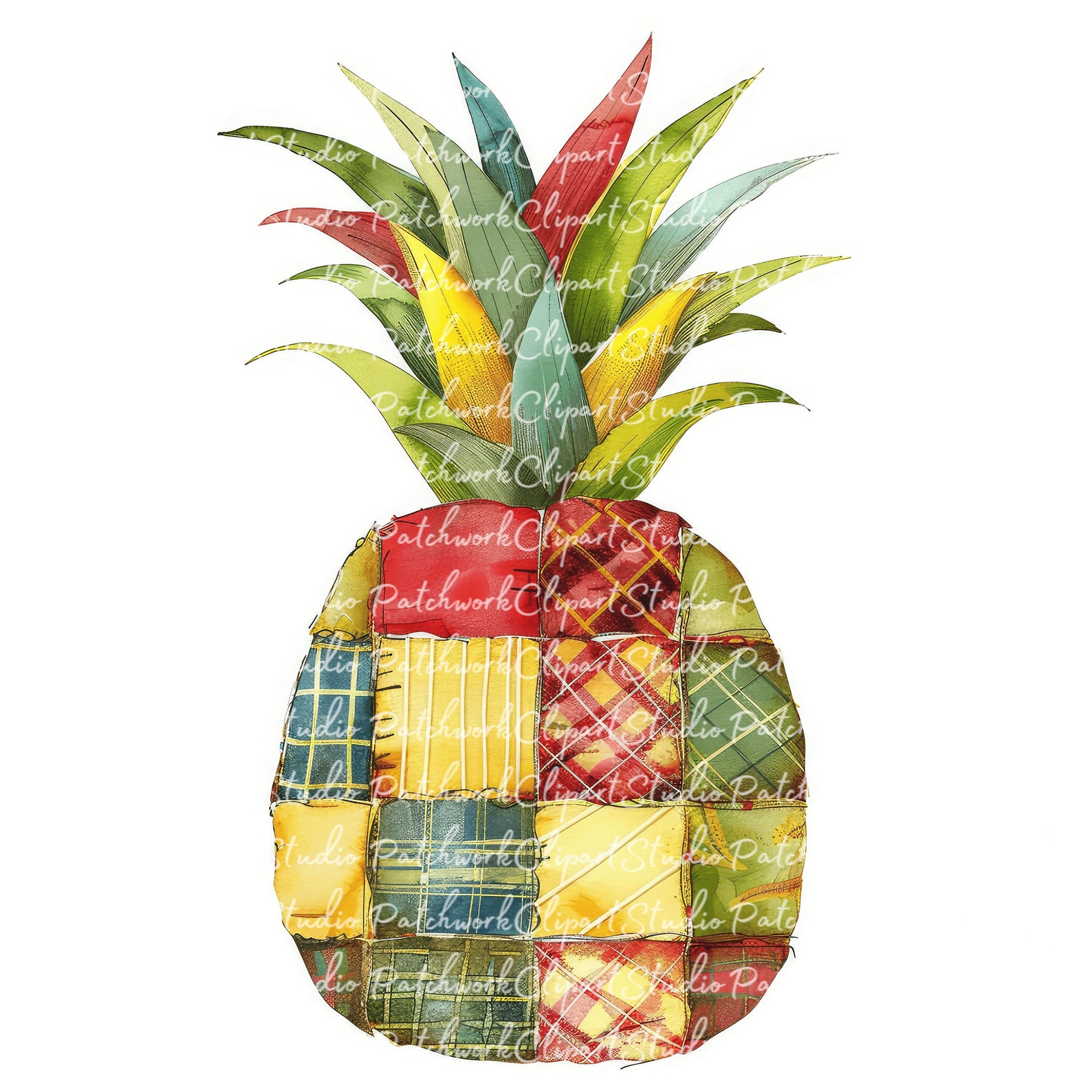 10 Pineapples Clipart Bundle, PNG & JPG, Printable Patchwork Pineapple ...