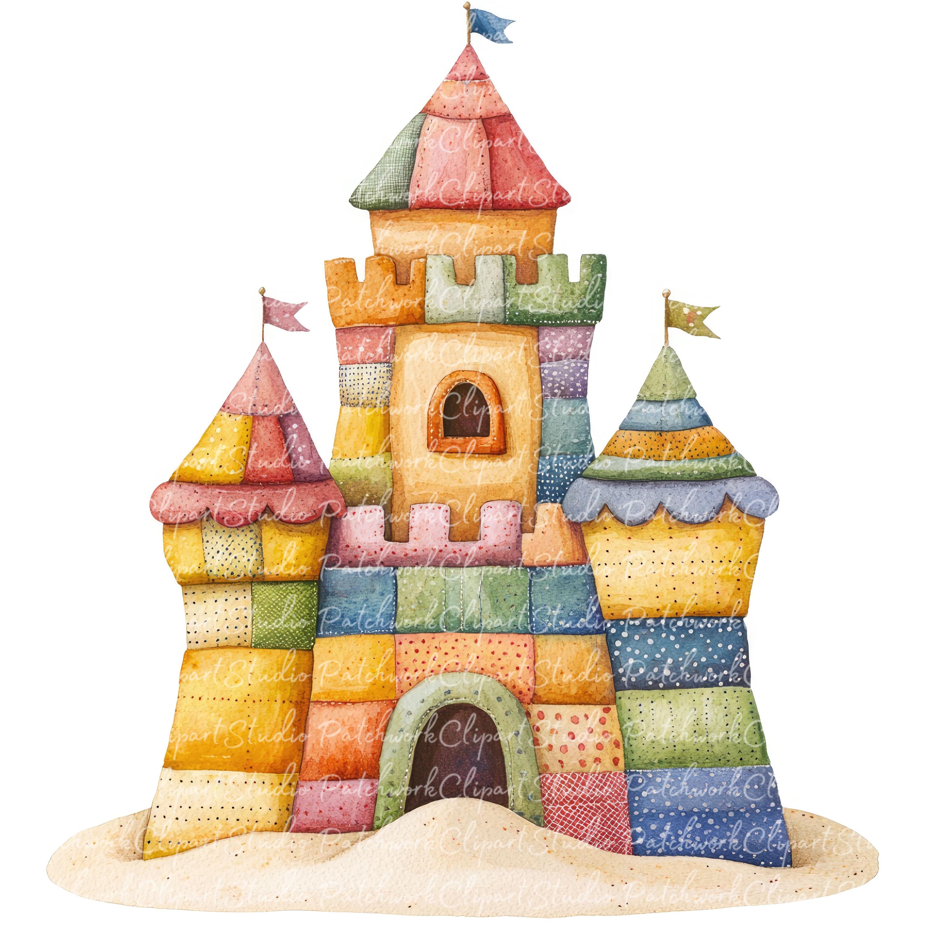 10 Sandcastle Clipart Bundle, PNG & JPG, Printable Patchwork Beach ...