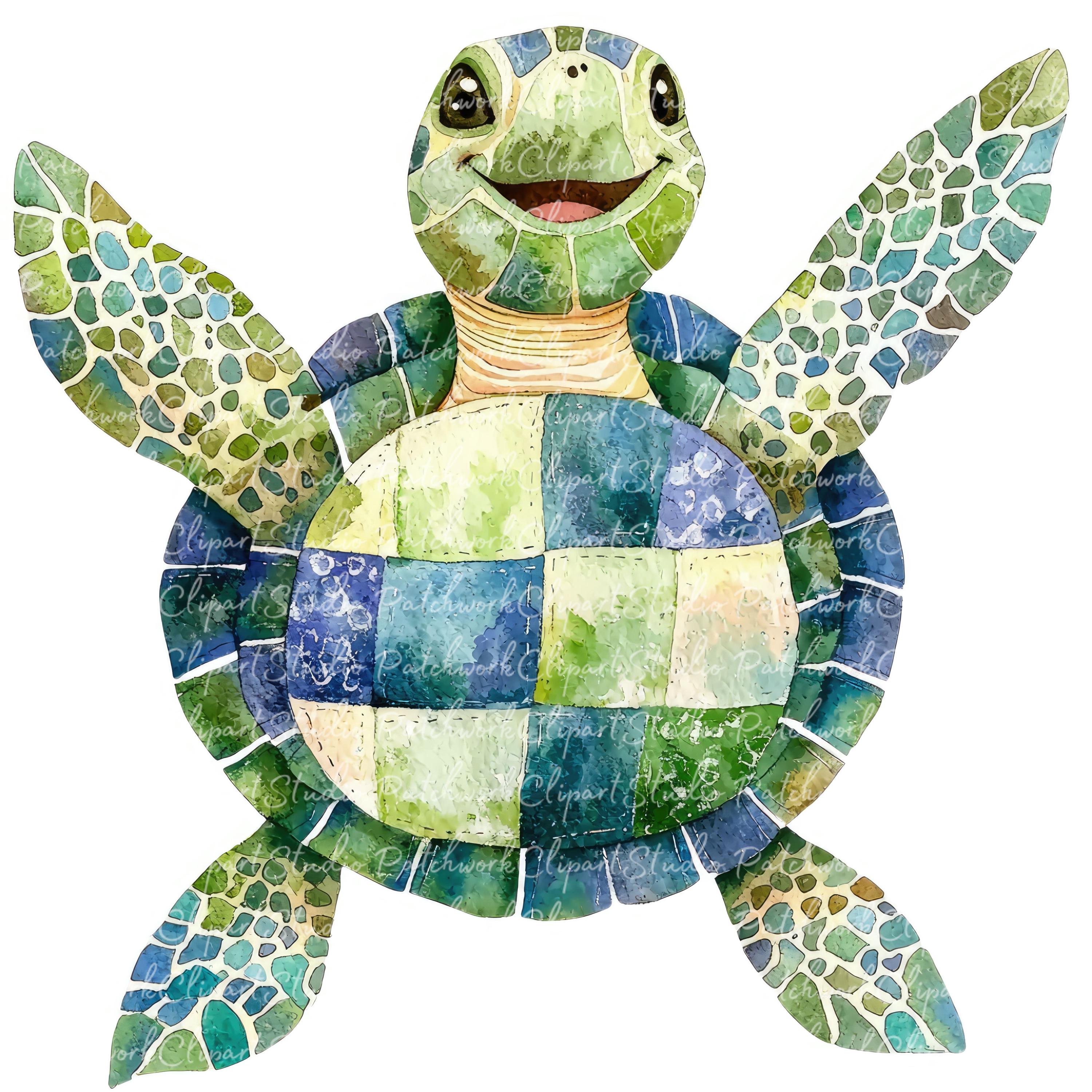 12 Cute Sea Turtle Clipart Bundle, PNG & JPG, Printable Patchwork Sea ...