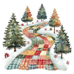 10 Christmas Winter Road Clipart Bundle, PNG & JPG, Printable Patchwork ...
