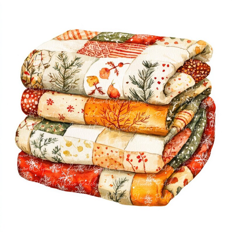 14 Golden Winter Blanket Clipart Bundle, PNG & JPG, Printable Patchwork ...