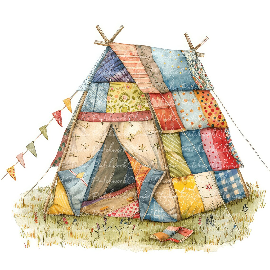 10 Tent Clipart Bundle, PNG & JPG, Printable Patchwork Tents ...
