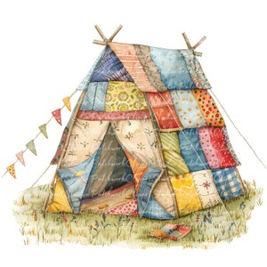 10 Tent Clipart Bundle, PNG & JPG, Printable Patchwork Tents ...