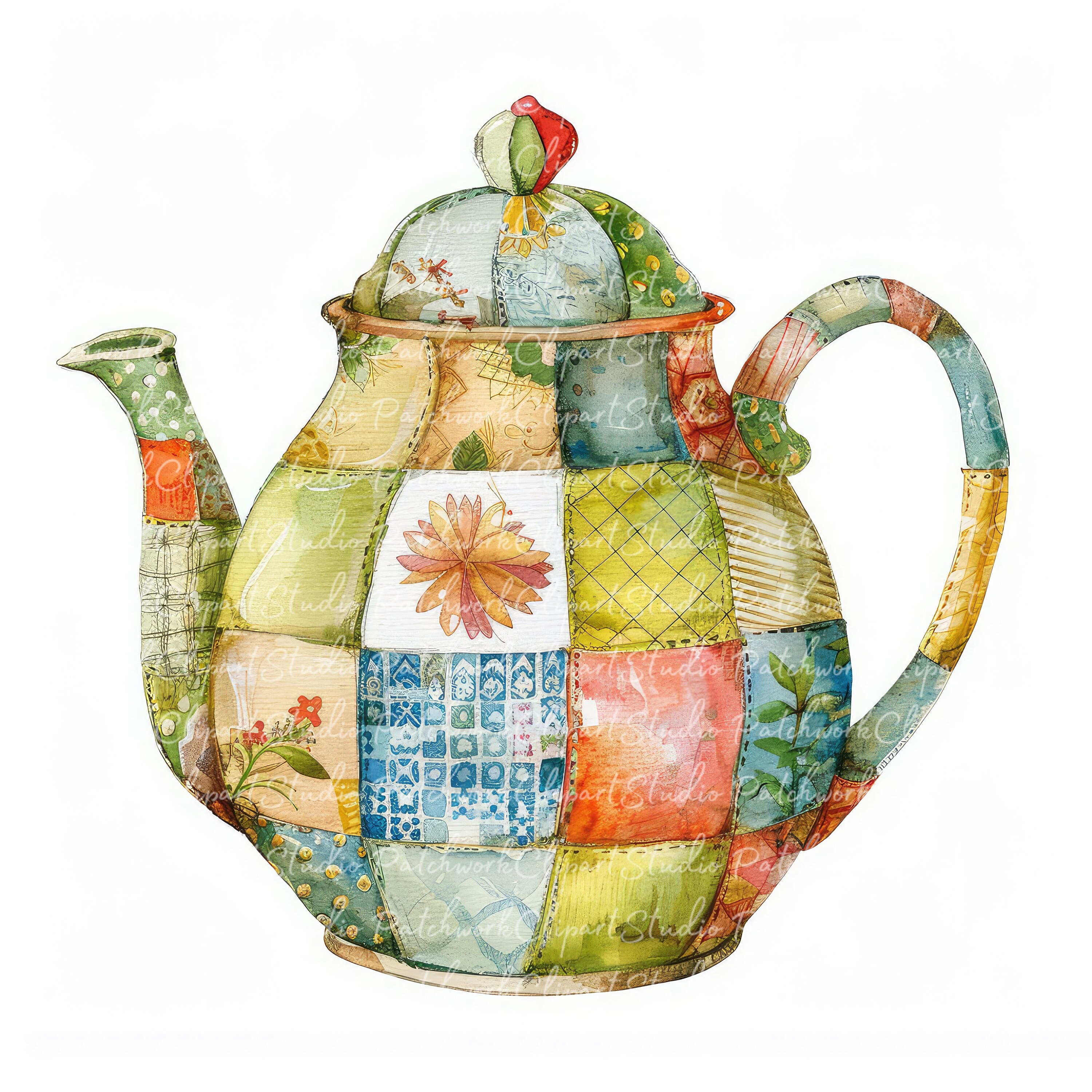 10 Teapots Clipart Bundle, PNG & JPG, Printable Patchwork Teapot ...