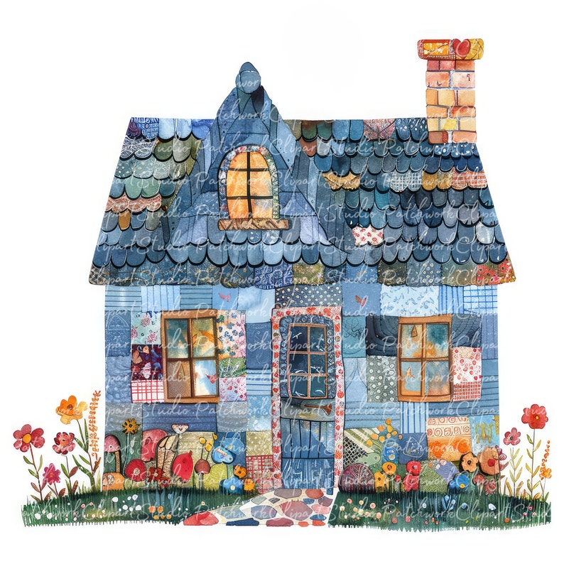 10 Cottages Clipart Bundle, PNG & JPG, Printable Patchwork Cottage ...