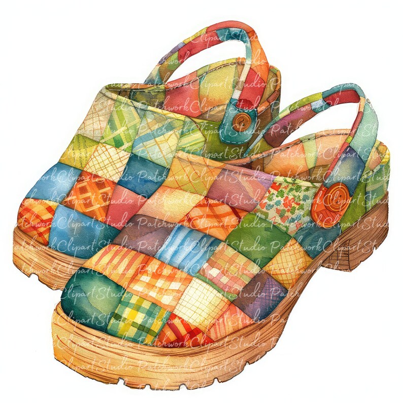 10 Clogs Clipart Bundle, PNG & JPG, Printable Patchwork Clog ...