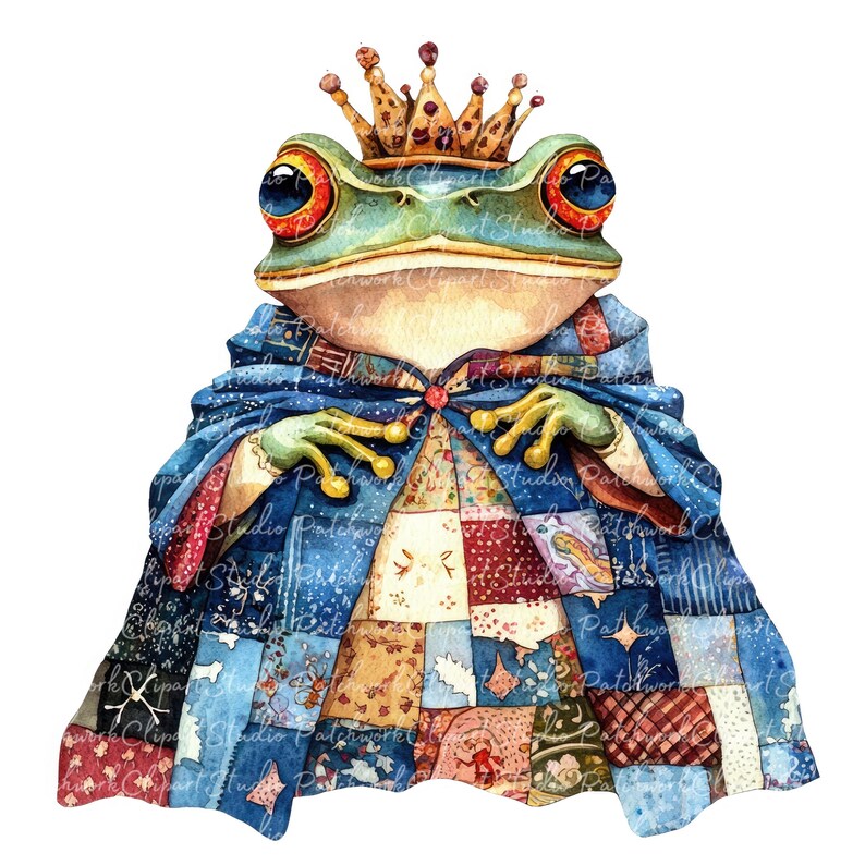 10 Frog Prince Clipart Bundle, PNG & JPG, Printable Patchwork Frog ...