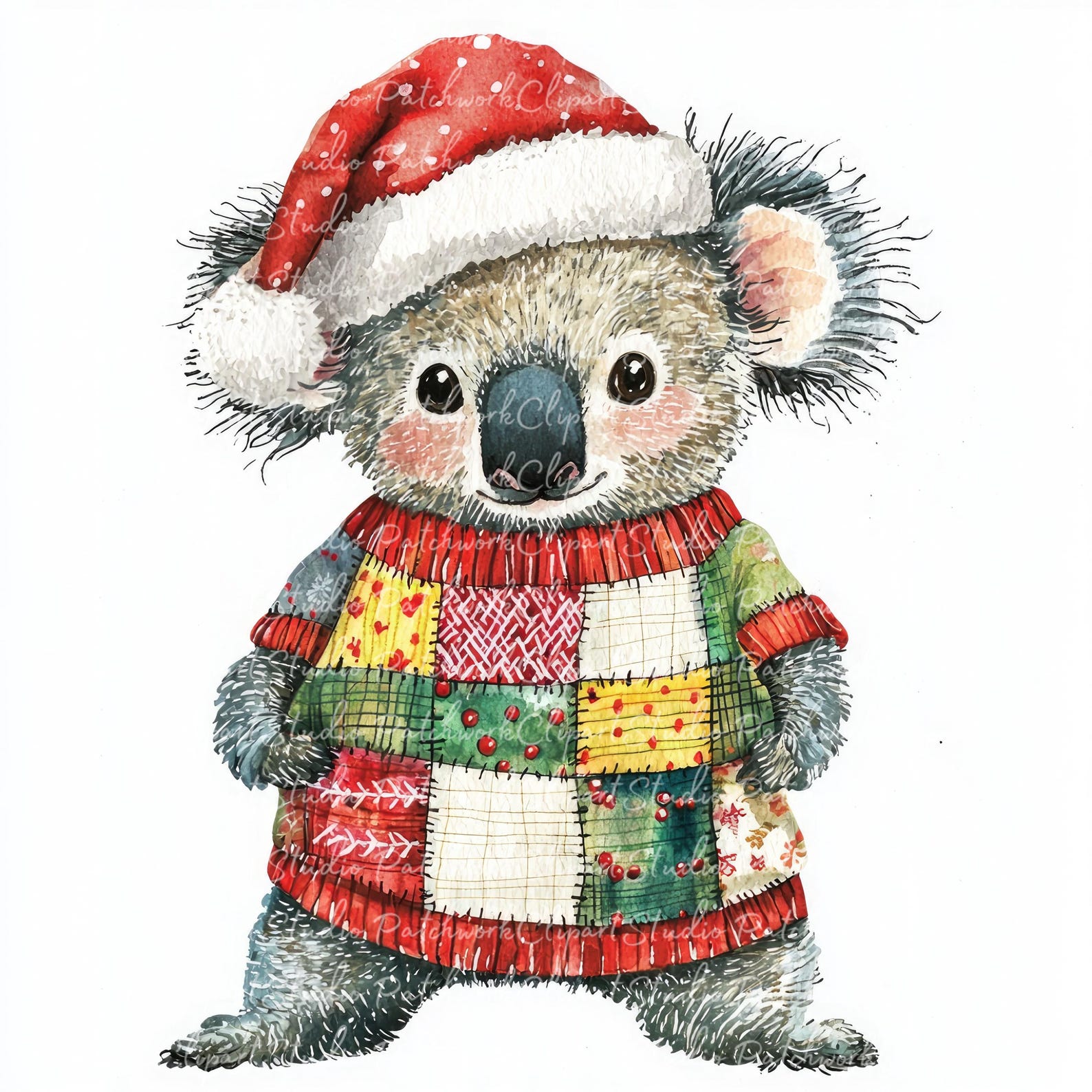 10 Christmas Koala Clipart Bundle, PNG & JPG, Printable Patchwork, XMAS ...