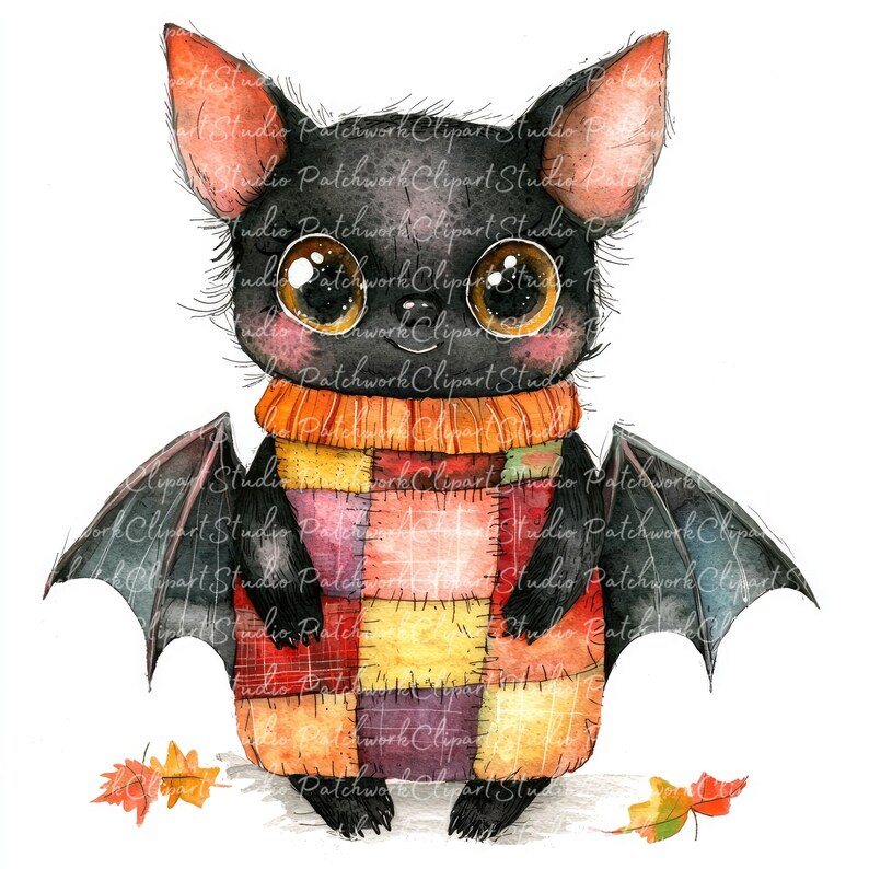10 Autumn Bat Clipart Bundle, PNG & JPG, Printable Patchwork, Bat in ...