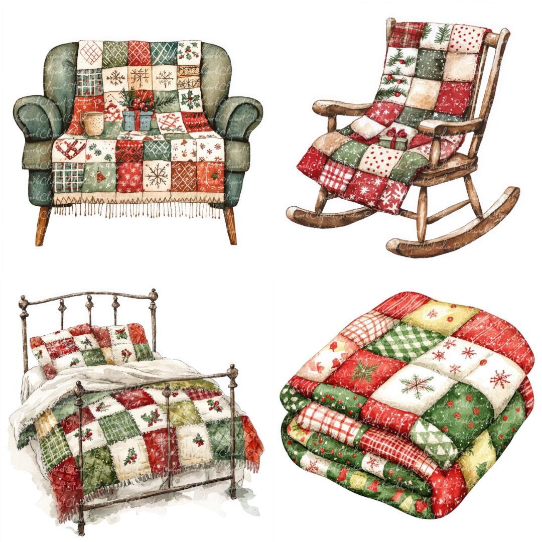 14 Quilted Christmas Blanket Clipart Bundle, PNG & JPG, Printable ...