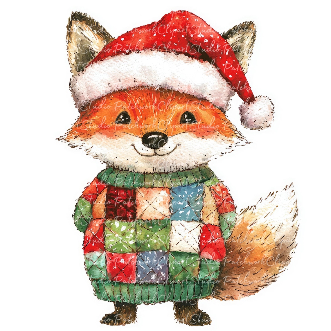 10 Christmas Fox Clipart Bundle, PNG & JPG, Printable Patchwork, XMAS ...
