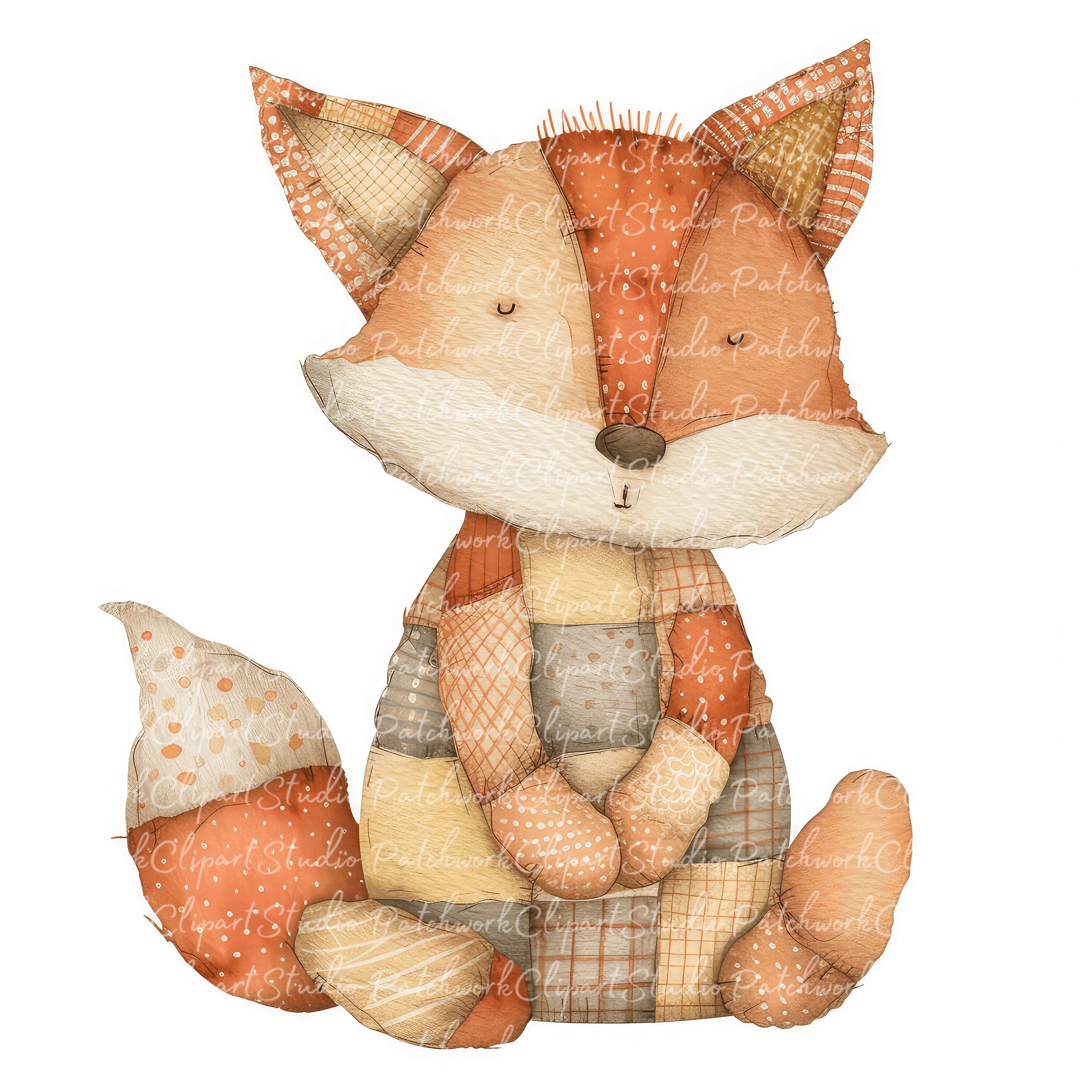 10 Foxes Clipart Bundle, Printable Patchwork Fox, Quilted Fabric ...