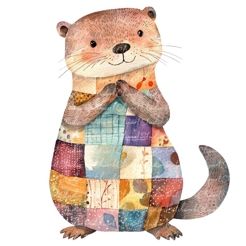 10 Otter Clipart Bundle, PNG & JPG, Printable Patchwork Animals ...