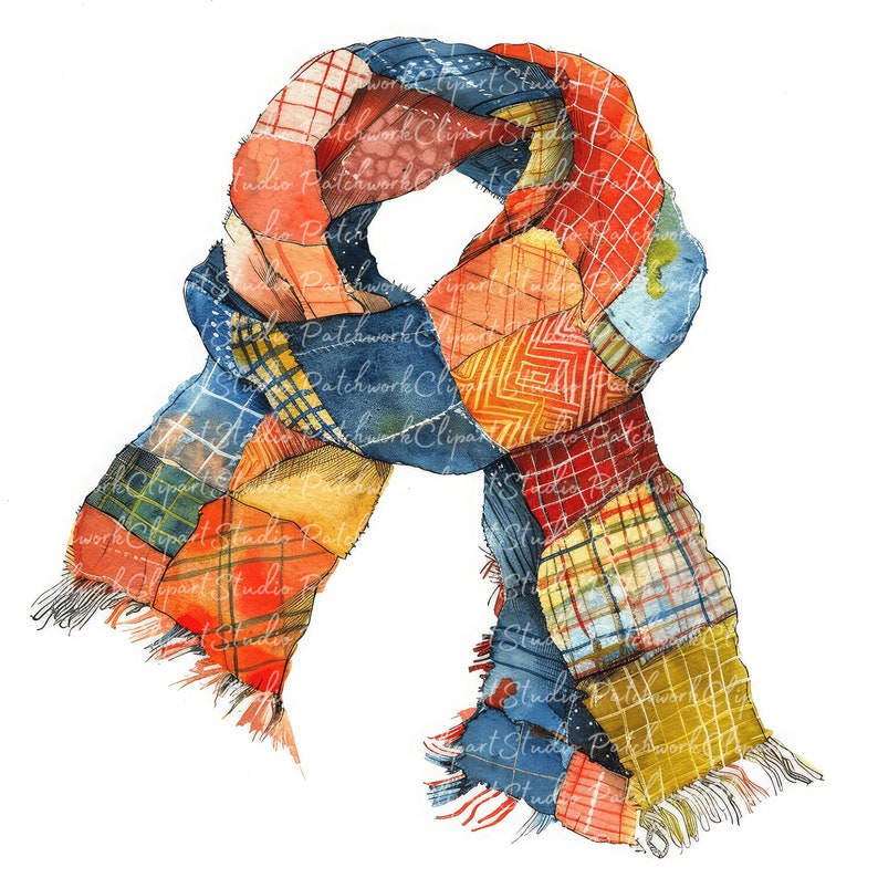 10 Scarf Clipart Bundle, Printable Patchwork Scarves, Quilted Fabric ...