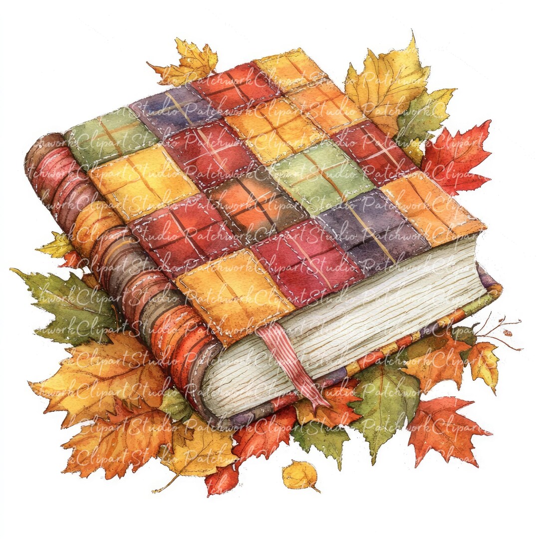 10 Autumn Book Clipart Bundle, PNG & JPG, Printable Patchwork, Cozy ...