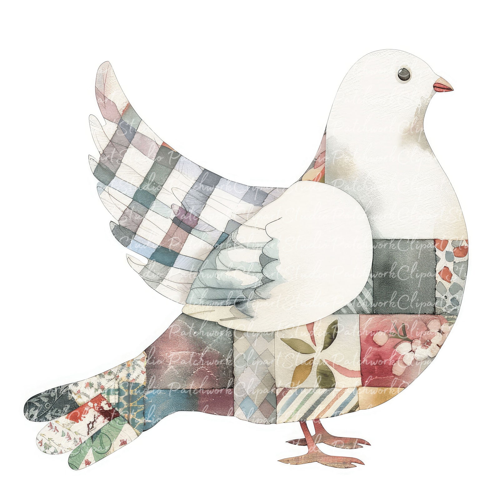10 Doves Clipart Bundle, PNG & JPG, Printable Patchwork Dove ...