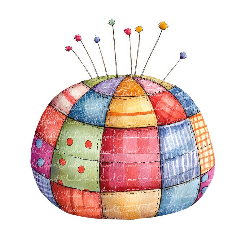 10 Pin Cushion Clipart Bundle, PNG & JPG, Printable Patchwork, Sewing ...