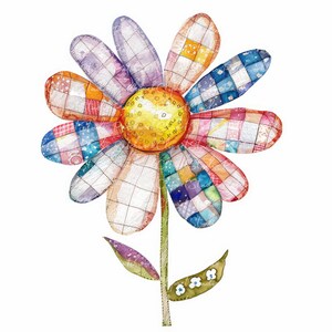 10 Daisies Clipart Bundle, PNG & JPG, Printable Patchwork Daisy, Illustrations, Digital Download ...