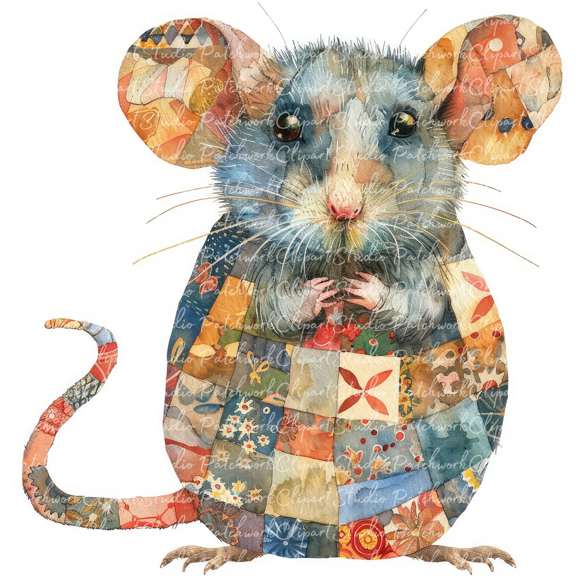 10 Rats Clipart Bundle, PNG & JPG, Printable Patchwork Rat ...