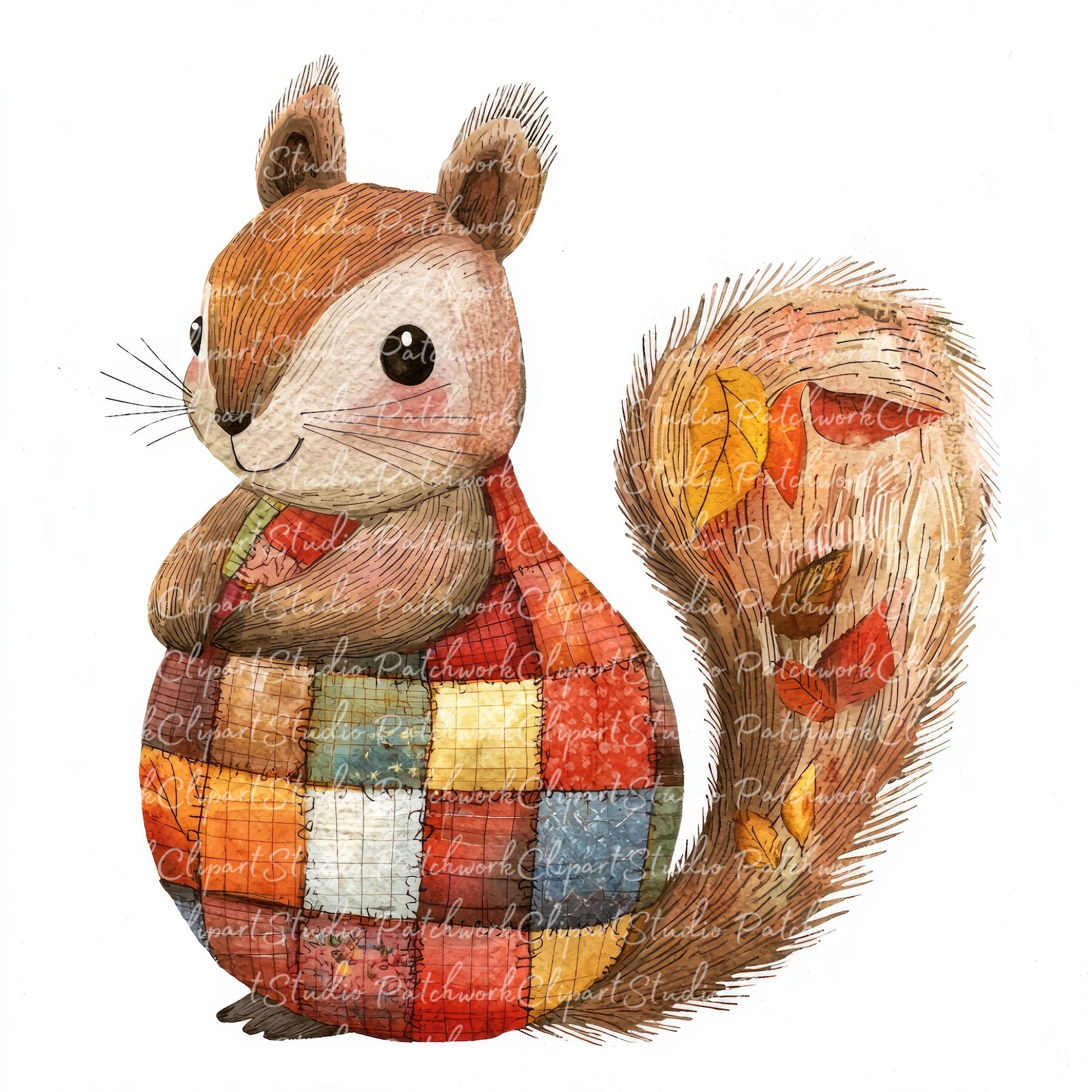 10 Autumn Squirrel Clipart Bundle, PNG & JPG, Printable Patchwork ...