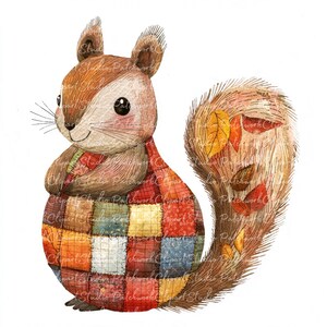 10 Autumn Squirrel Clipart Bundle, PNG & JPG, Printable Patchwork ...