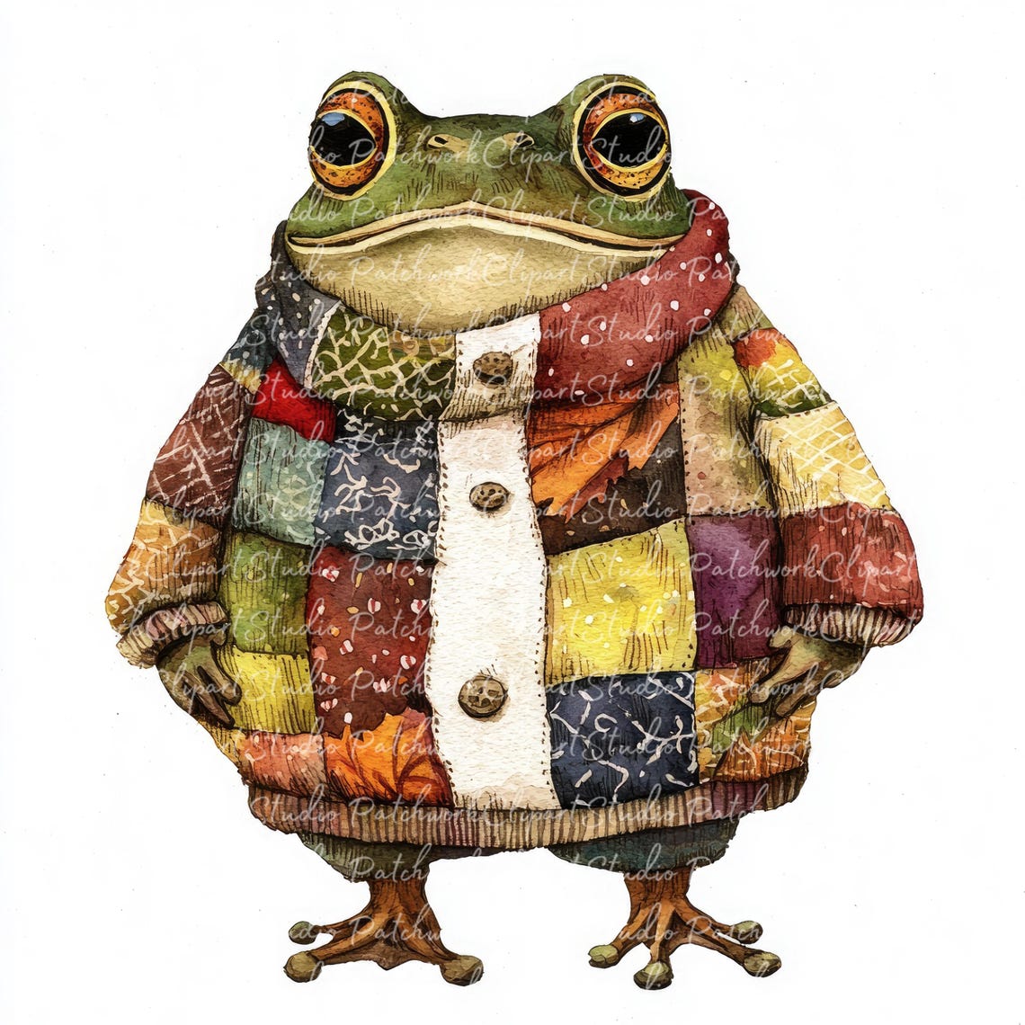 10 Autumn Frog Clipart Bundle, PNG & JPG, Printable Patchwork, Frog in ...
