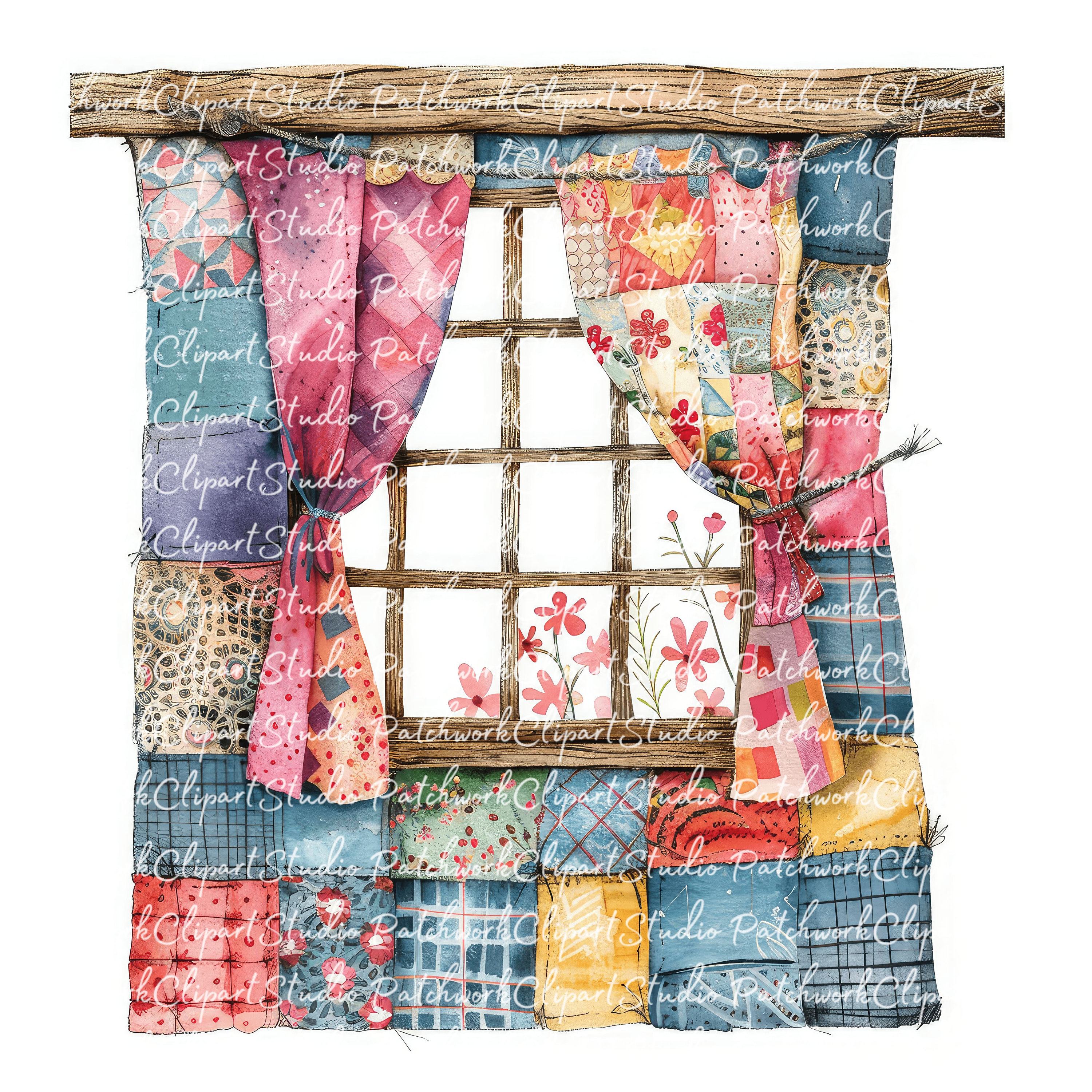 10 Windows Clipart Bundle, PNG & JPG, Printable Patchwork Window ...