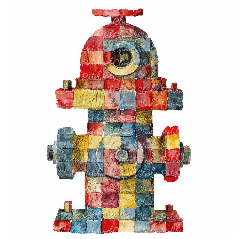 10 Fire Hydrants Clipart Bundle, PNG & JPG, Printable Patchwork Fire ...