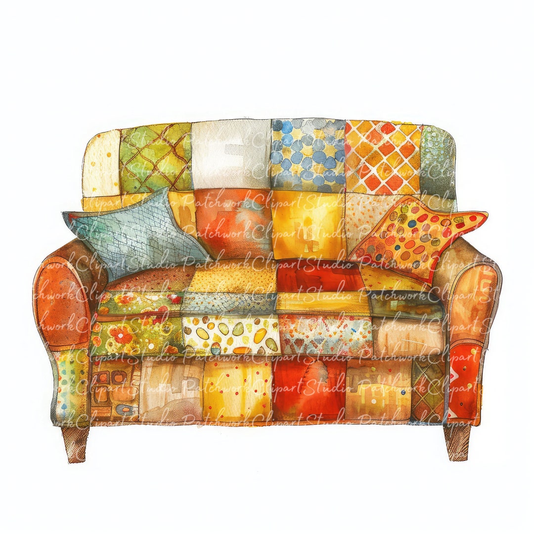 10 Sofas Clipart Bundle, PNG & JPG, Printable Patchwork Sofa ...