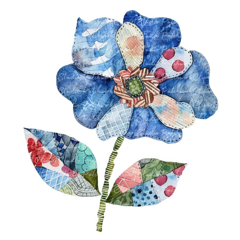 10 Blue Flower Clipart Bundle, PNG & JPG, Printable Patchwork Blue ...