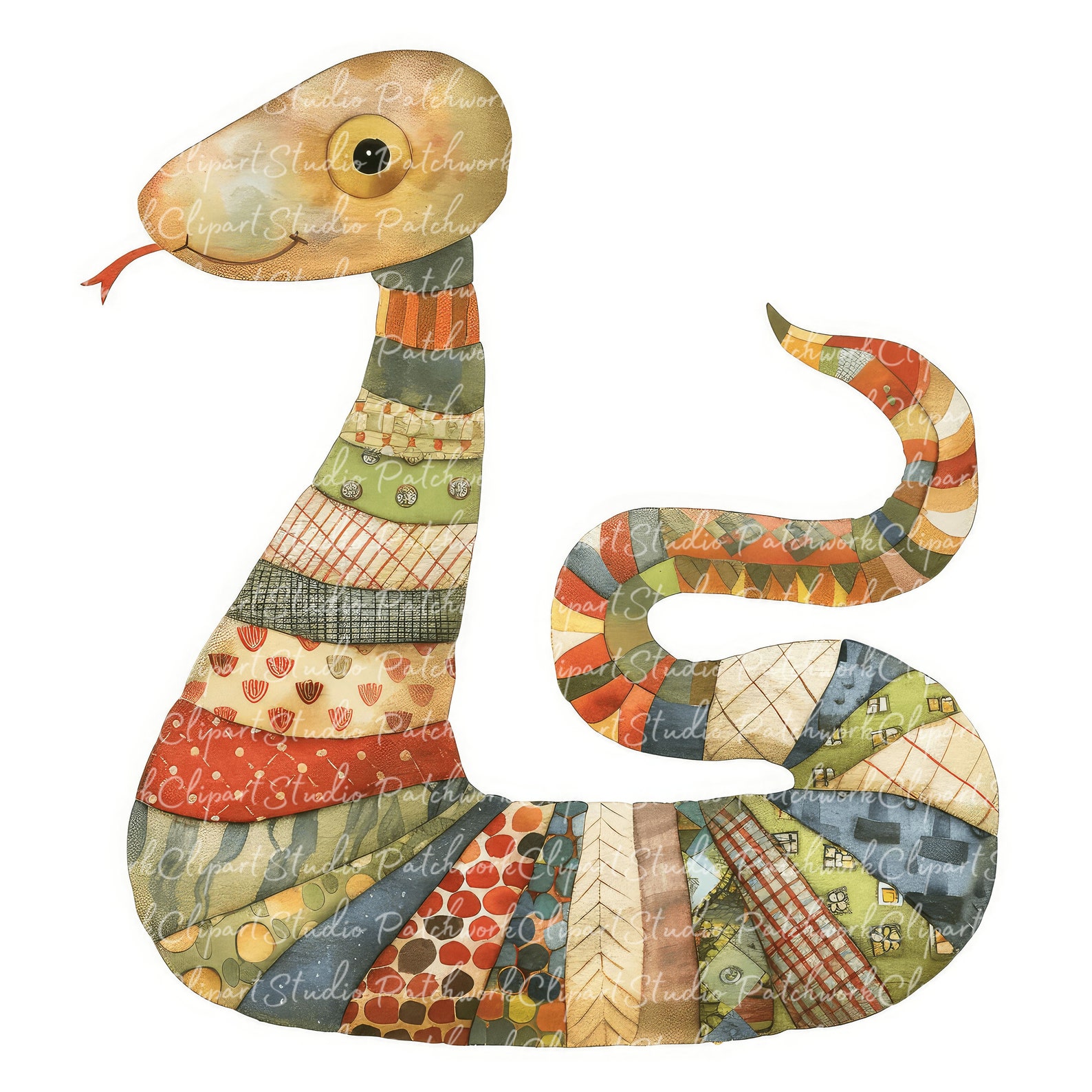 10 Snakes Clipart Bundle, PNG & JPG, Printable Patchwork Snake ...