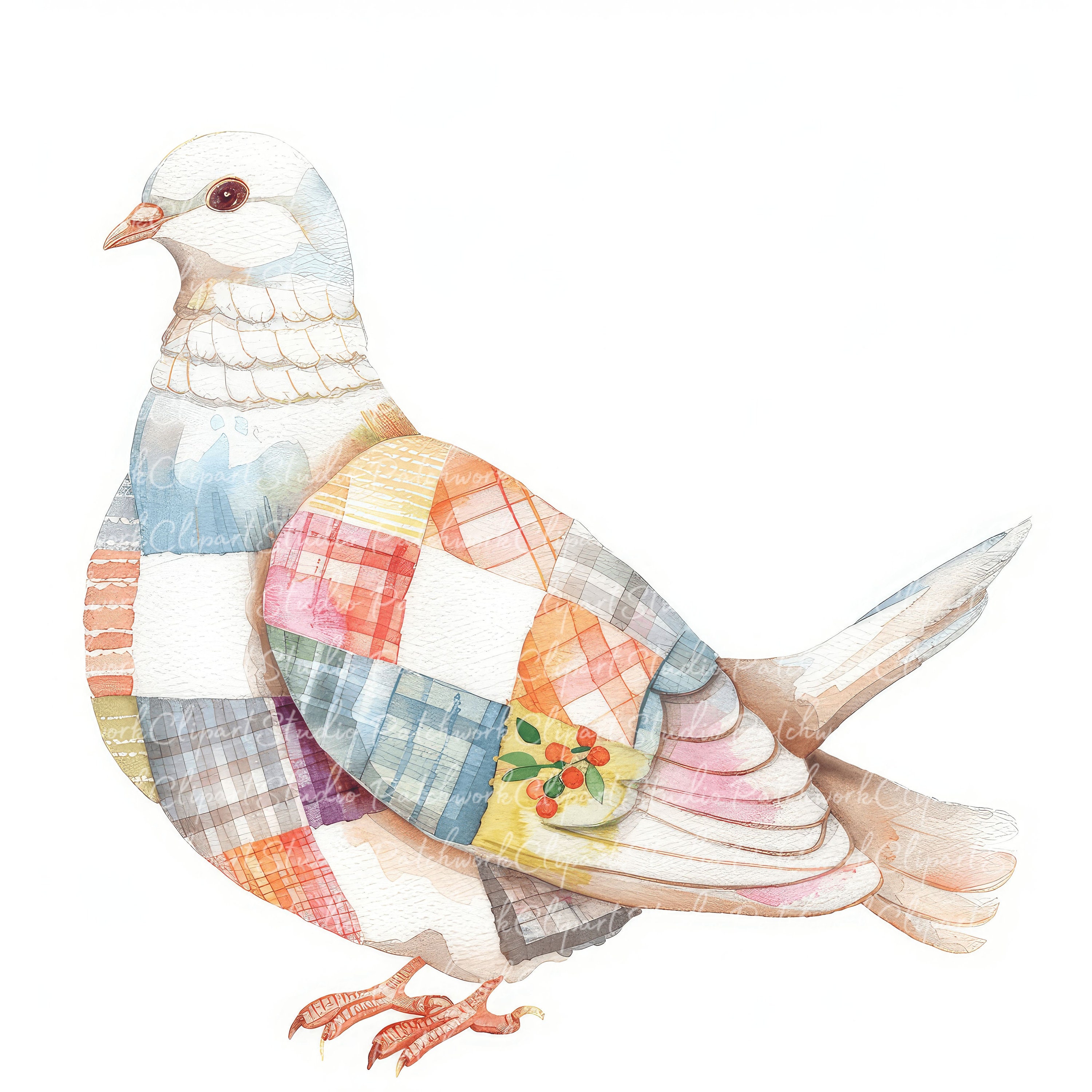 10 Doves Clipart Bundle, PNG & JPG, Printable Patchwork Dove ...