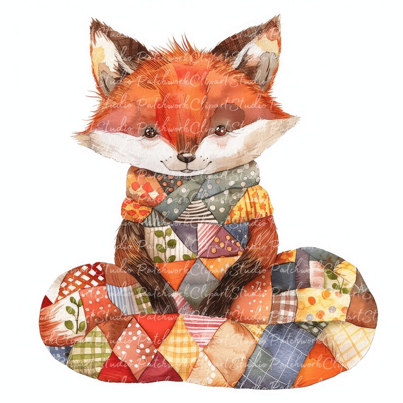 10 Foxes Clipart Bundle, Printable Patchwork Fox, Quilted Fabric ...