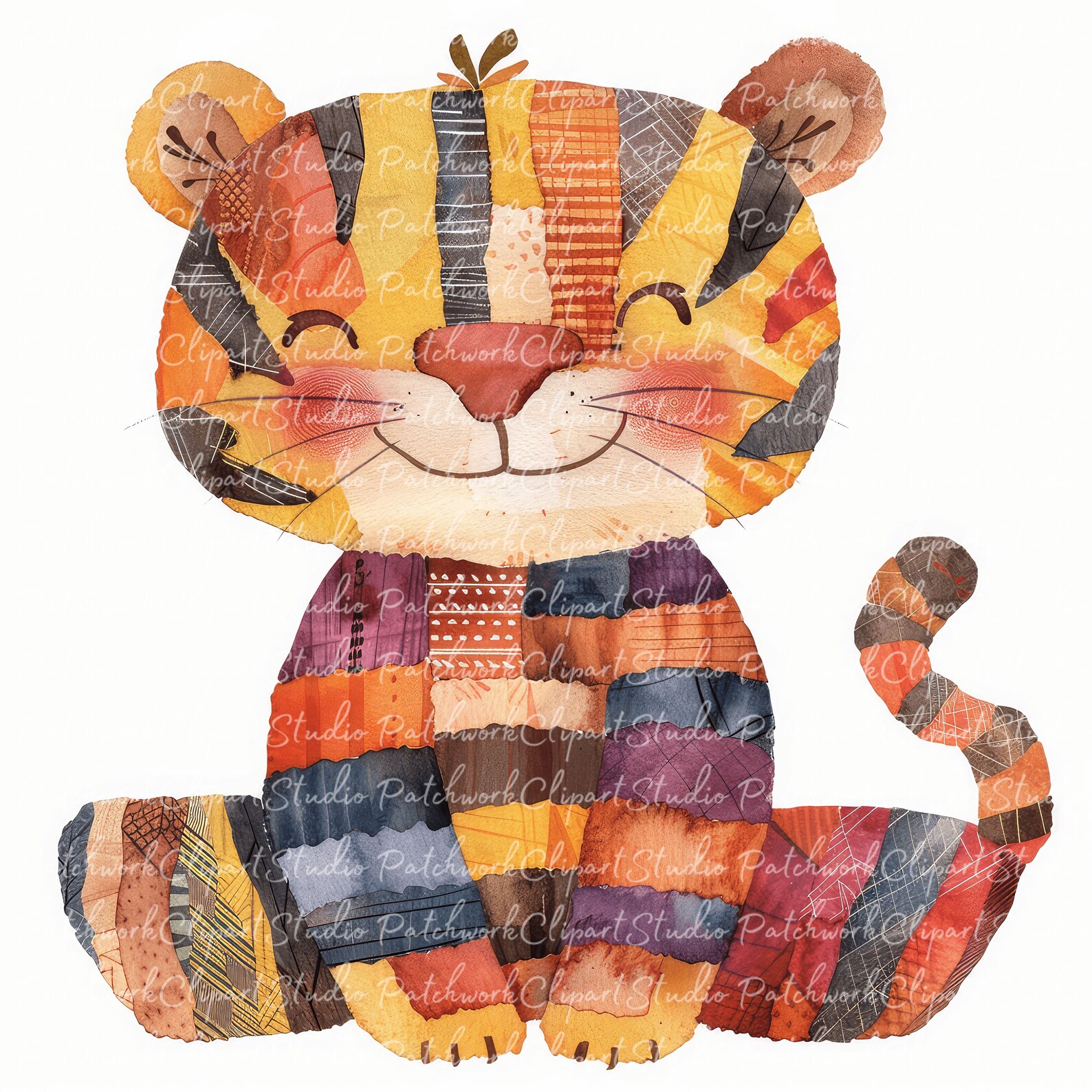 10 Tiger Clipart Bundle, PNG & JPG, Printable Patchwork Tigers ...