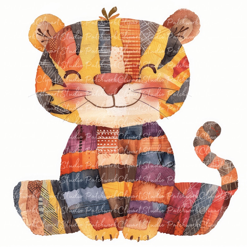 10 Tiger Clipart Bundle, PNG & JPG, Printable Patchwork Tigers ...