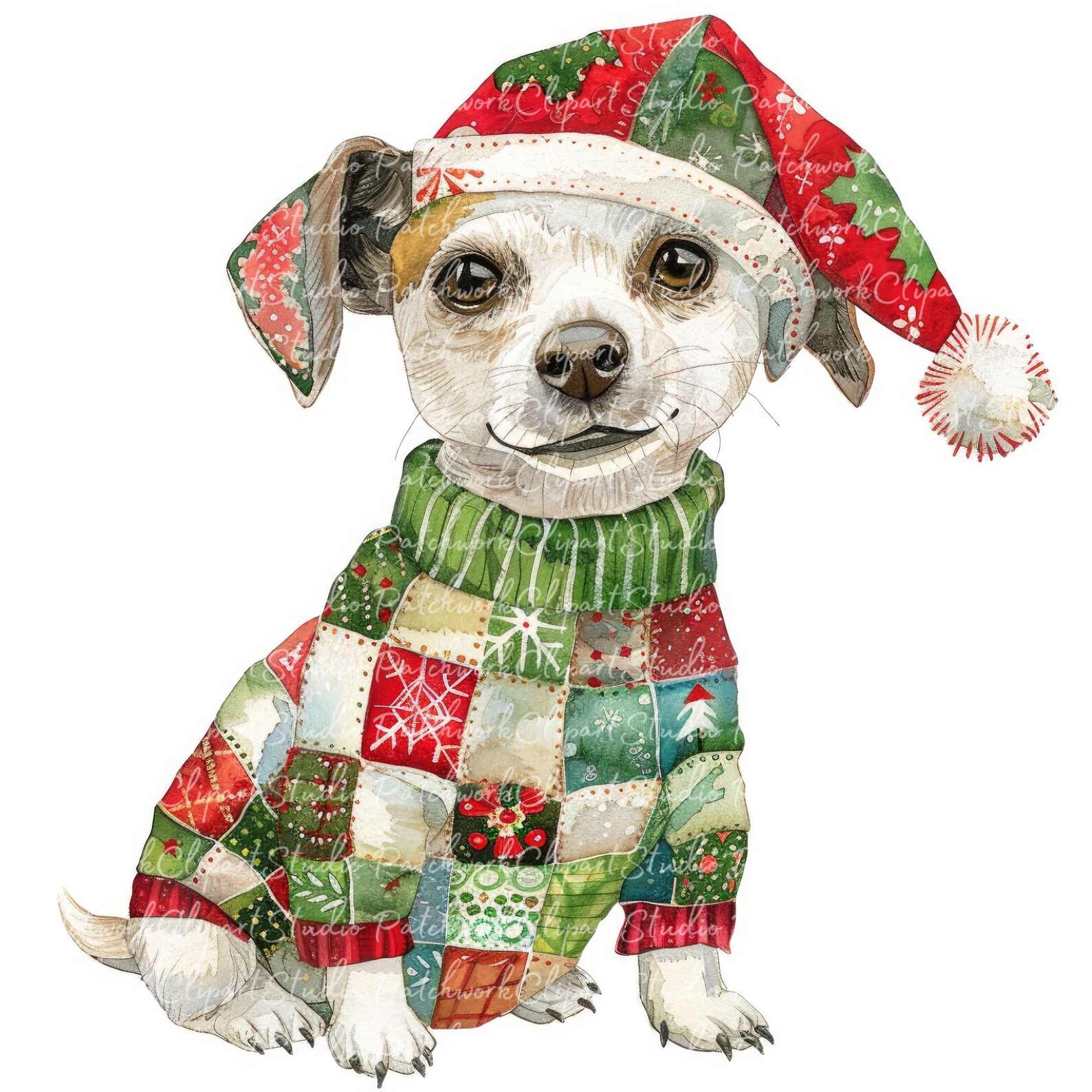 10 Christmas Dog Clipart Bundle, PNG & JPG, Printable Patchwork, XMAS ...