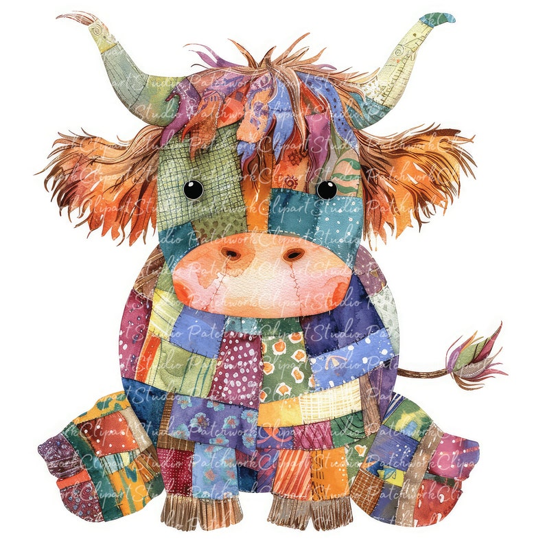 10 Highland Cows Clipart Bundle, PNG & JPG, Printable Patchwork Cow ...