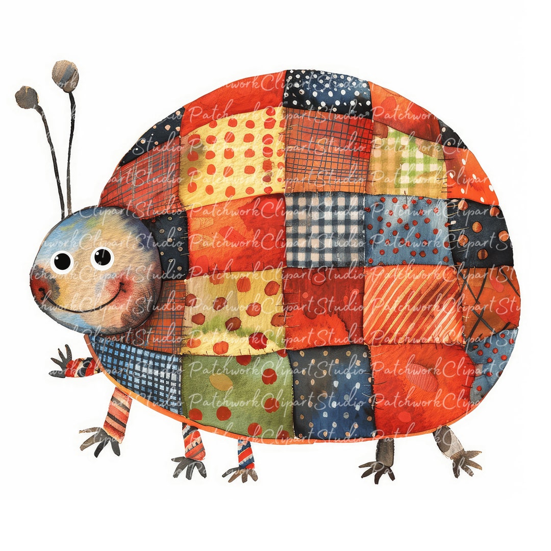 10 Ladybugs Clipart Bundle, PNG & JPG, Printable Patchwork Ladybug ...