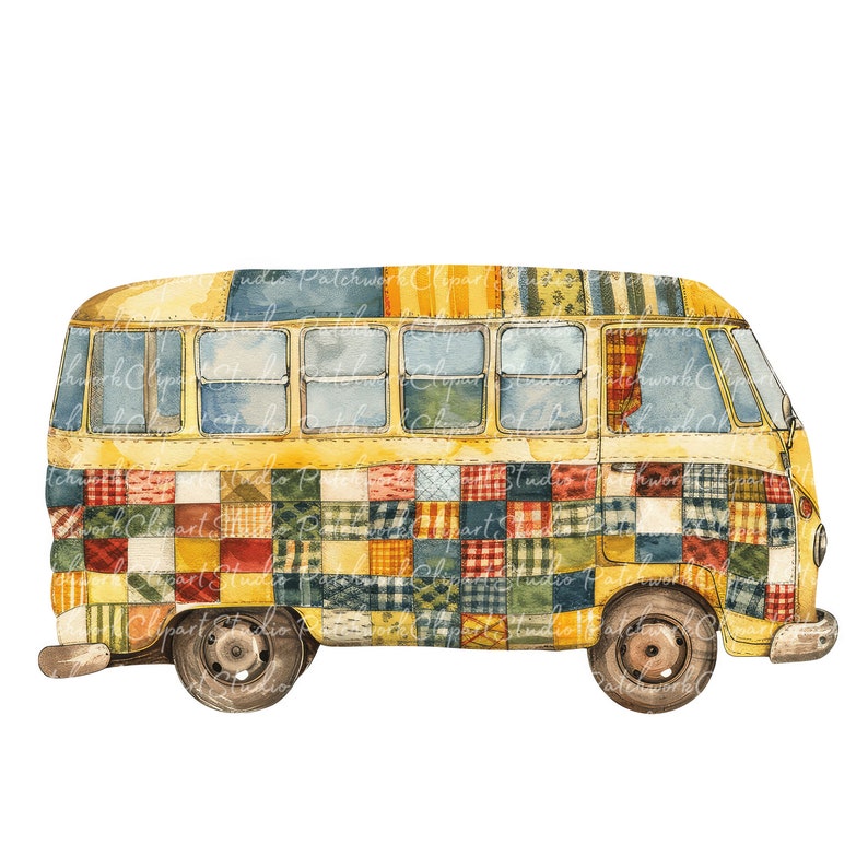 10 Yellow School Bus Clipart Bundle, PNG & JPG, Printable Patchwork ...