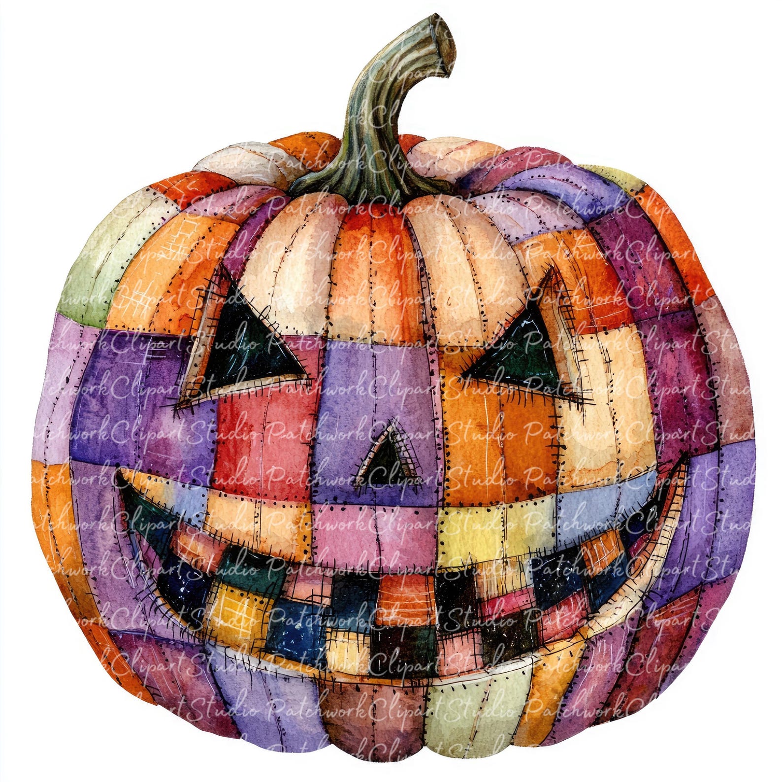 10 Halloween Pumpkin Clipart Bundle, PNG & JPG, Printable Patchwork ...