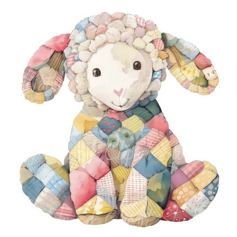 10 Lambs Clipart Bundle, PNG & JPG, Printable Patchwork Lamb ...