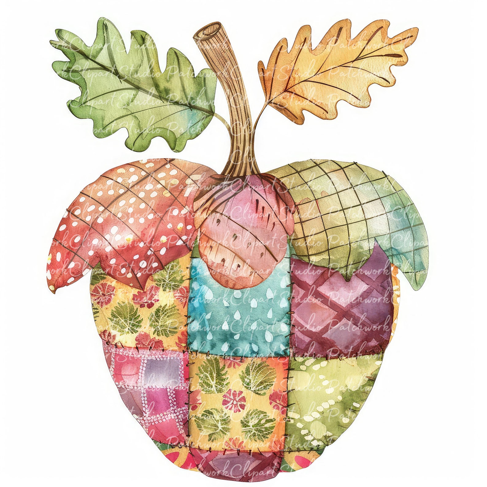 10 Acorns Clipart Bundle, PNG & JPG, Printable Patchwork Acorn ...