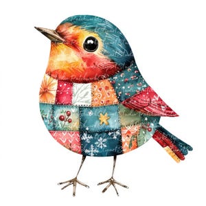 10 Robin Clipart Bundle, PNG & JPG, Printable Patchwork, Christmas ...