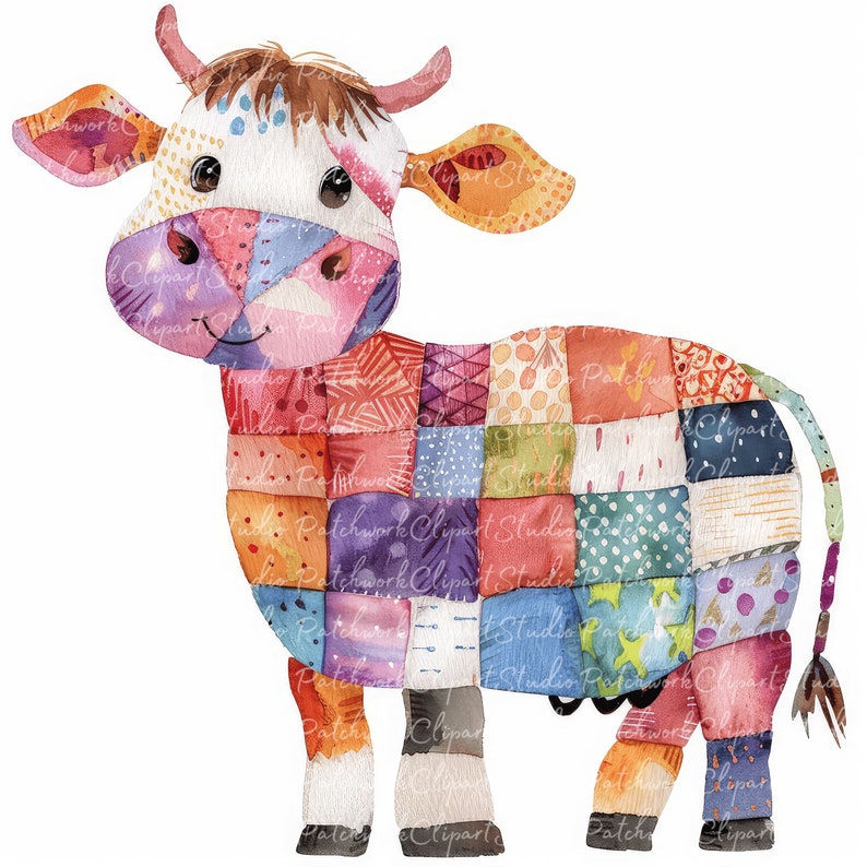 10 Cows Clipart Bundle, PNG & JPG, Printable Patchwork Cow ...